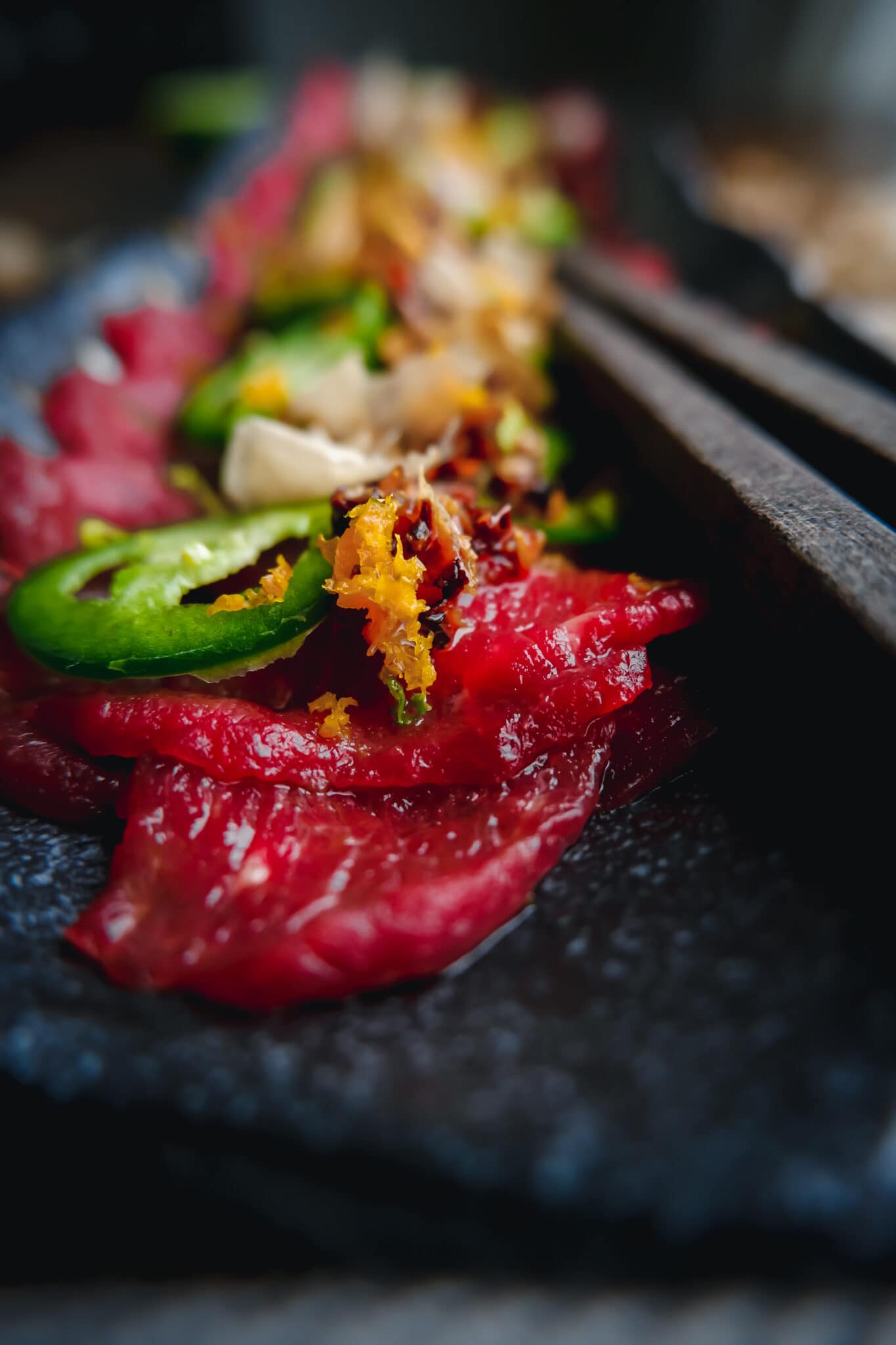 Venison Sashimi with Ponzu and Chili Crisp | Peak to Plate