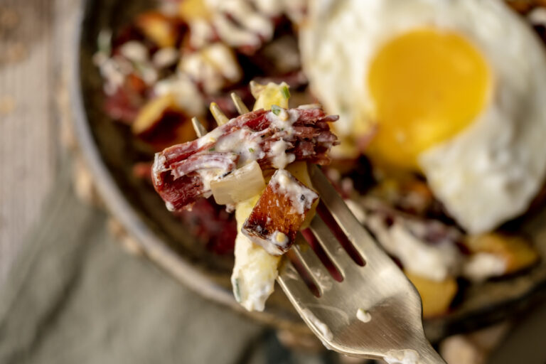 Corned Venison Hash with Horseradish Cream Sauce | Peak to Plate