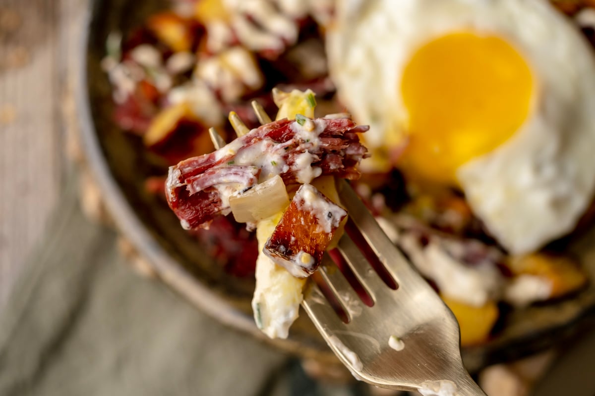 Corned Venison Hash with Horseradish Cream Sauce | Peak to Plate