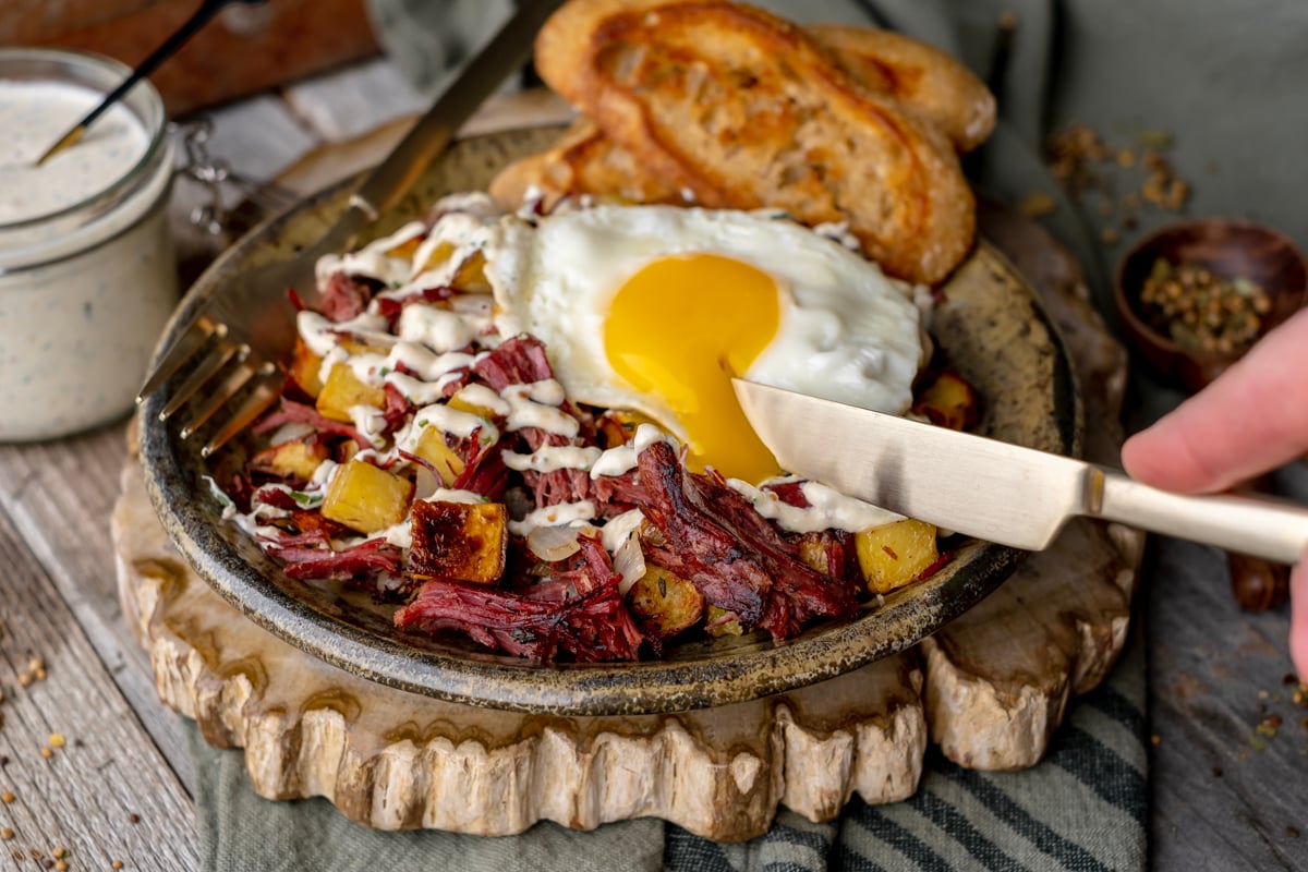 Corned Venison Hash with Horseradish Cream Sauce | Peak to Plate