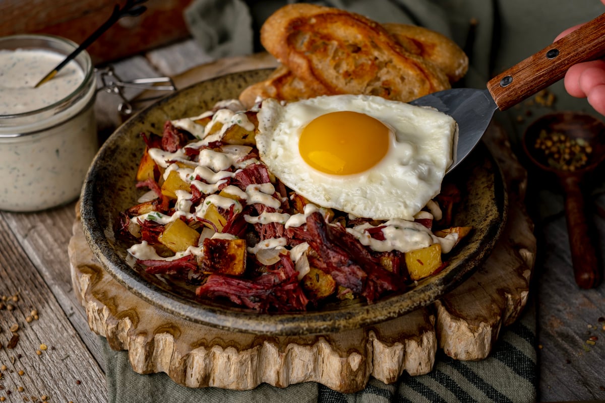 Corned Venison Hash with Horseradish Cream Sauce | Peak to Plate