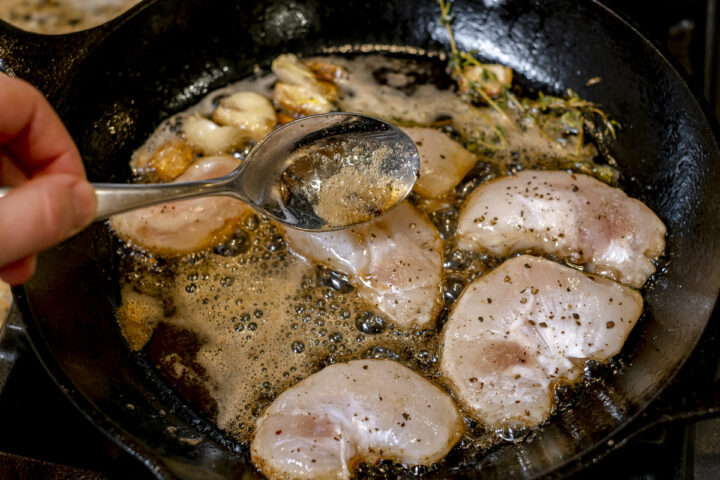 Butter-Basted Halibut Cheeks with Garlic and Thyme | Peak to Plate