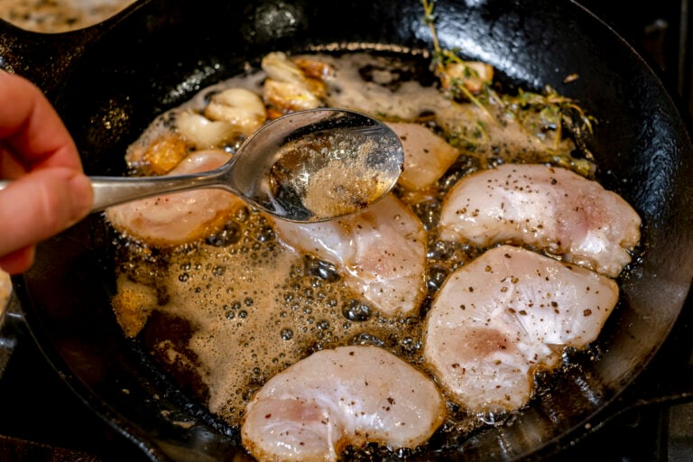 Butter-Basted Halibut Cheeks with Garlic and Thyme | Peak to Plate