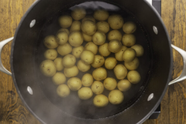 Duck Fat Smashed Potatoes with Lemon Chive Dressing | Peak to Plate